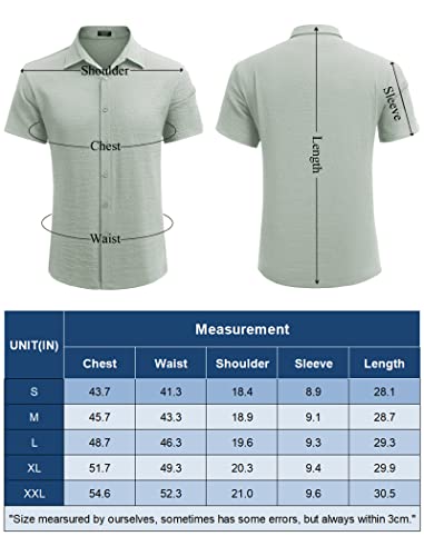 COOFANDY Men's Casual Short Sleeve Button Down Shirt Textured Summer Beach Shirt Light Green