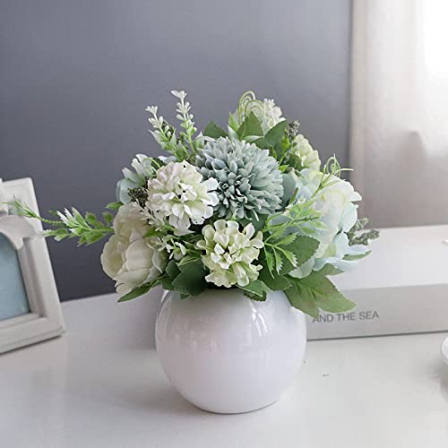 Decpro 2Pcs Artificial Peony Silk Hydrangeas Chrysanthemum Carnations Flower Bouquets for Wedding, Home Office Garden Decoration, Table Centerpieces, Floral Arrangements, Light Green