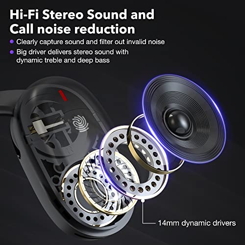 CNIOEPL Open Ear Headphones, Bluetooth 5.3 Wireless Headphones with 130 Degree Adjustable Earhooks, Noise Cancellation Headphone with Charging Case, Waterproof Open Ear Earbuds for Workout