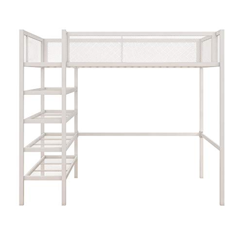 DHP Tiffany Metal Storage Bookcase, Twin Bunk Bed, White Loft
