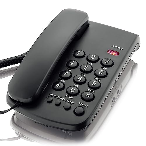 Corded Phone Desktop Fixed Telephone Wall Mountable Landline Phone for Redial/Pause/Flash/Hold Tone Adjustable Desk Phone Fixed Telephone TCF2000 Business Office Telephones House Hold Guest Room