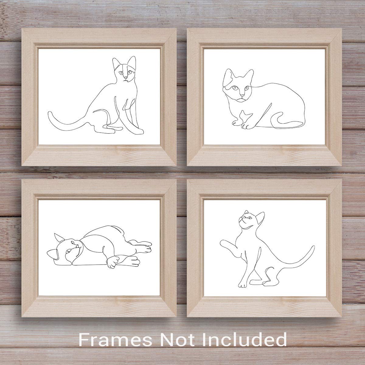 Cats Wall Art - Set of 4-8”x10” Unframed Minimalist Black & White Decor Prints - Makes a Great Gift Under $20 for Cat Lovers