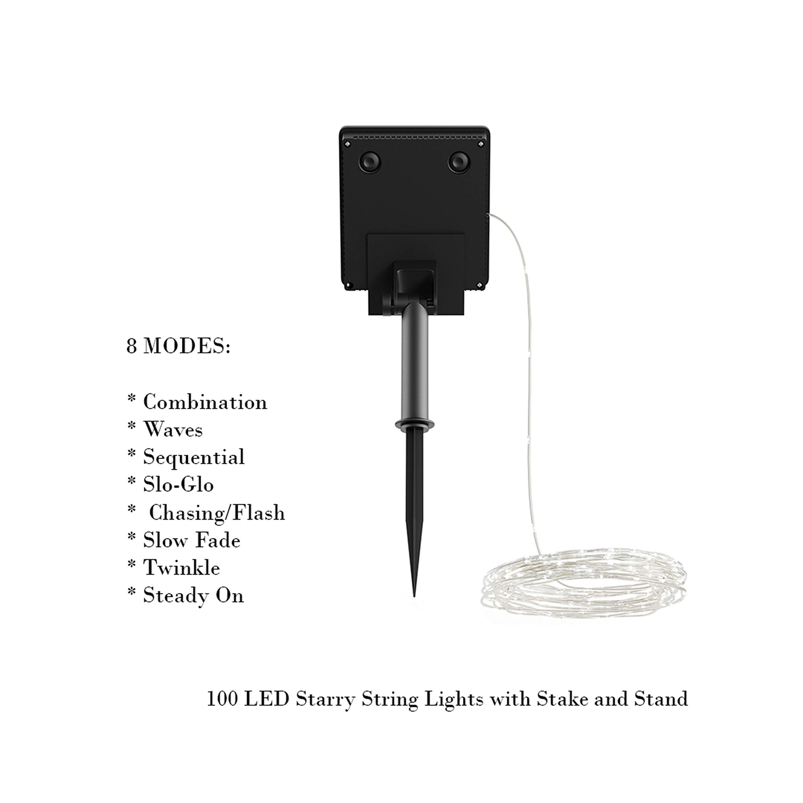 Home Pure Garden Outdoor Starry String Solar Powered Cool White Fairy 100 LED 8 Lighting Modes for Patio, Backyard, Events