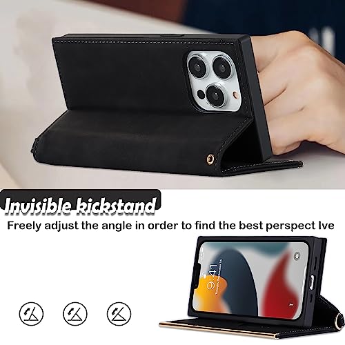Havaya Crossbody Phone case for iPhone 13 pro max case with Strap for Women with Card Holder and Mirror for iPhone 12 pro max flip Wallet Cover with Credit Card Slot-Black