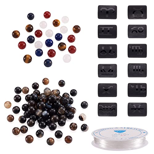 Crafans Natural Glass Gemstone Beads, Constellation Theme Bracelet Making Kit, Natural Stone Beads Frosted Glass Beads & Clear Elastic Crystal Thread for Bracelet Jewelry Making