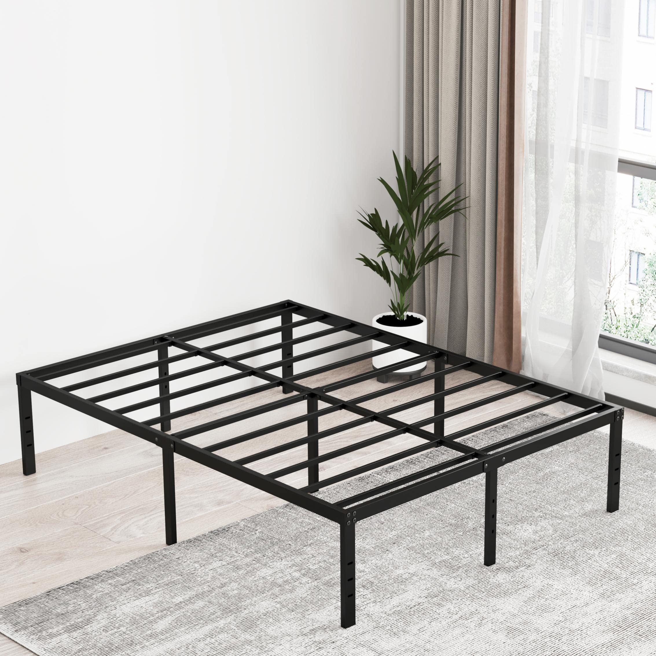 EMODA 18 Inch California King Bed Frames Heavy Duty Tall Metal Cal King Platform with Large Storage Space, No Box Spring Needed, Noise Free, Black