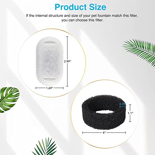 EOX 12 Packs Cat Water Fountain Filter Replacement & Pre-Filter Sponges for Stainless Steel 108oz/3.2L & 67oz/2L Adjustable Water Flow Pet Fountain, Replacement Filters for Pet Drinking Fountian