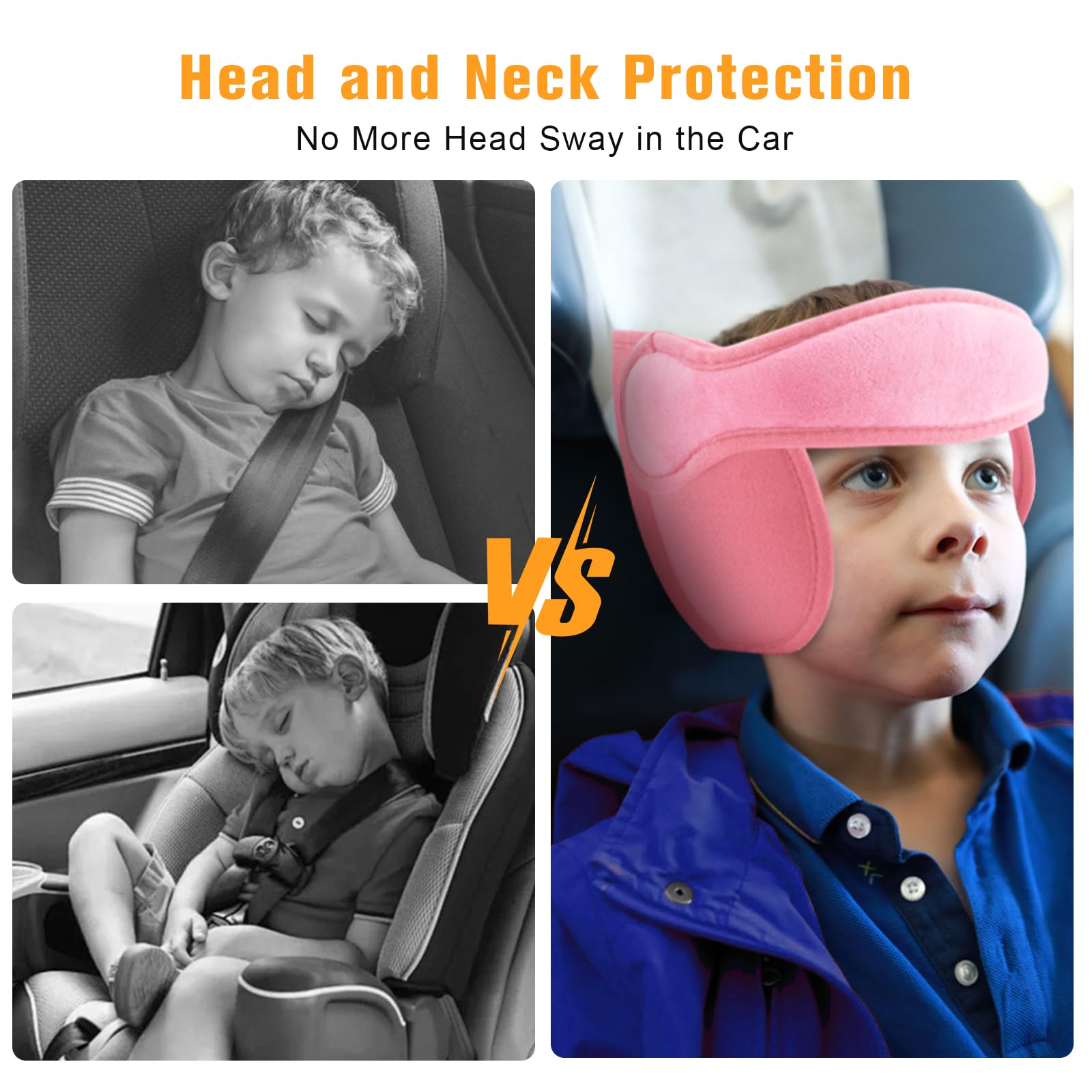 vocheer Baby Car Seat Head Support Band, Adjustable Carseat Sleep Nap Aid Holder Belt Head Protection Strap for Kids 1-5 Years Old Pink