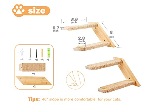 Cat Climbing Stair Shelf Wall Mounted Reversible Left & Right Direction, Cat Stairway Shelf for Climbing with Sisal Rope Ladder Cat Wall Furniture