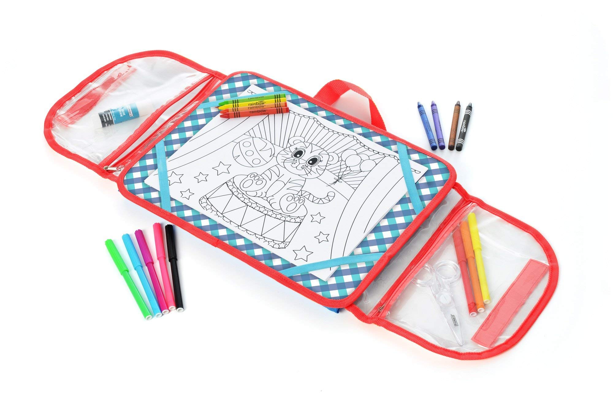 ezDesk Travel Activity Kit, Lap Desk with Cushion, Premium Activity Kit with Writing and Craft Supplies, 30-Piece Set, ā12" x 19", Multicolor