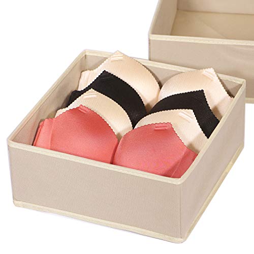 DIOMMELL 4 Pack Foldable Cloth Storage Box Closet Dresser Drawer Organizer Fabric Baskets Bins Containers Divider for Clothes Underwear Bras Socks Clothing,Beige 400
