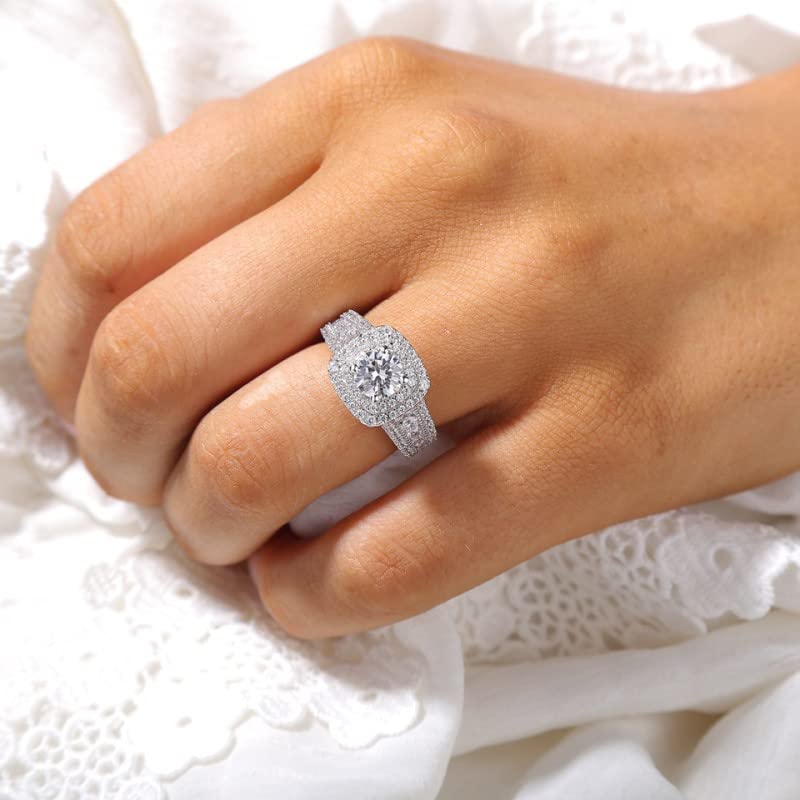 Ayafee 925 Sterling Silver 2CT Moissanite Engagement Rings for Women, Platinum Plated Silver Women's Engagement Ring for Wedding, Anniversary - Size 6