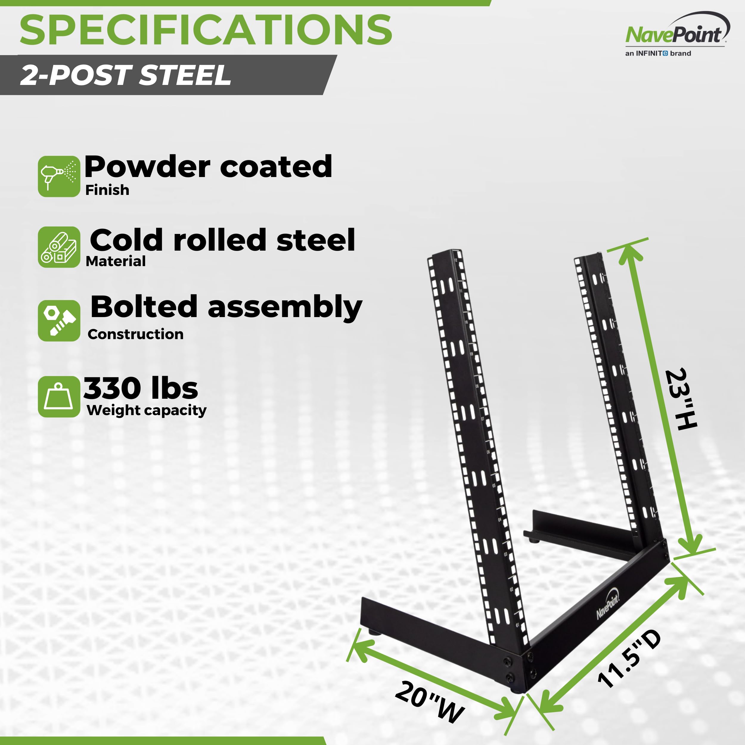 NavePoint 12U 19 Inch Desktop Open Frame 2 Post Server Desk Rack Free Standing W/Hardware