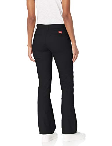 Dickies Women's Flat Front Stretch Twill Pant Slim Fit Bootcut, Black, 2