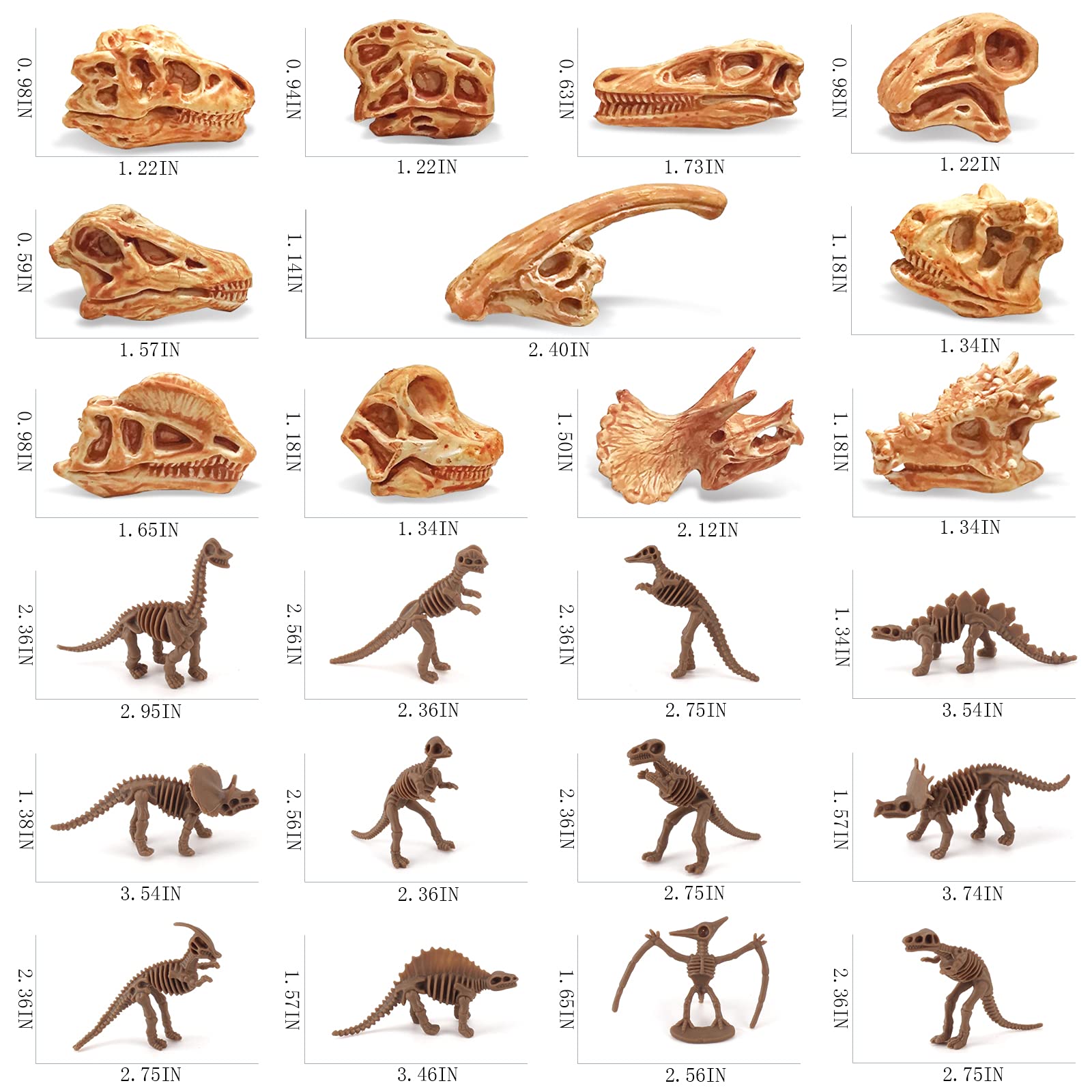 GAICOM Dinosaur Head Skeleton Fossil Assorted Bones Playsets 23 PCS Action Figures Model Toys for Kids