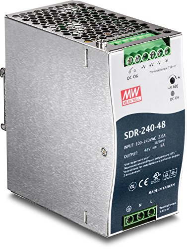 TRENDnet 240W Single Output Industrial DIN-Rail Power Supply, Extreme Operating Temp Range -25 to 70 °C(-13 to 158 °F) Built-in Active PFC, Passive Cooling, DIN-Rail Mount, Silver, TI-S24048