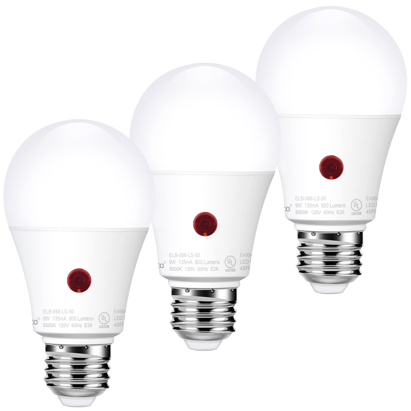 Emotionlite Dusk to Dawn Sensor Light Bulbs Outdoor,Neutral White LED Bulbs, 60 Watt Equivalent, Automatic On/Off, Porch, Patio,Garage, Hallway, Basement, A19 Size, 9W, E26 Medium Base (3 Pack)