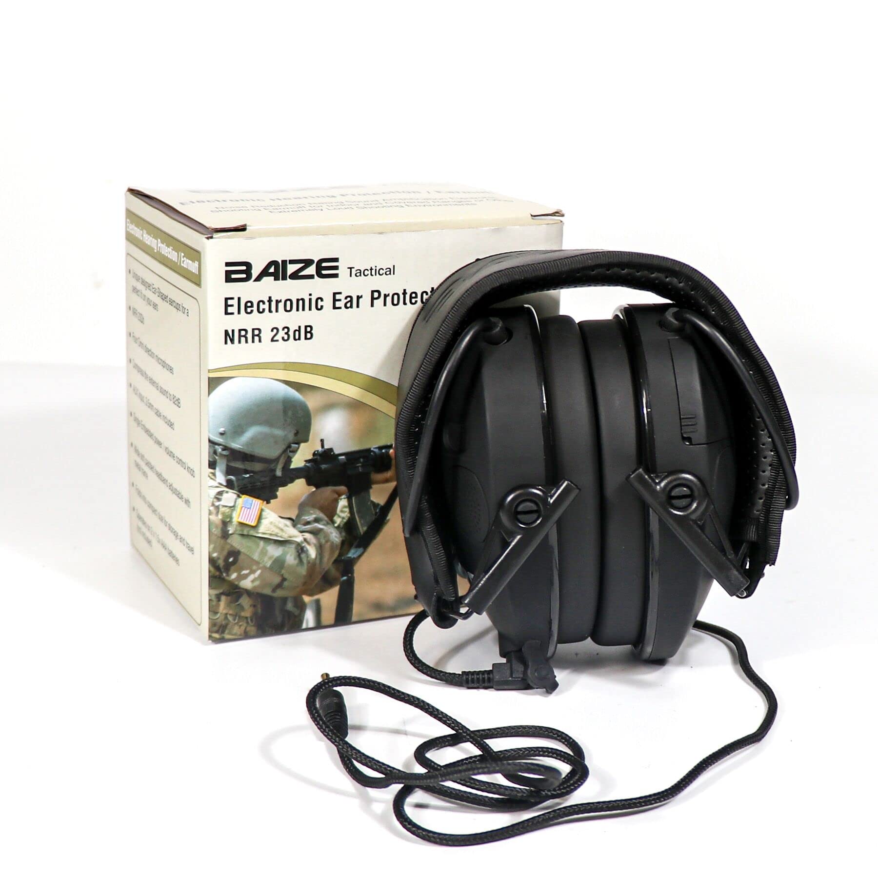 BAIZE Tactical Electronic Shooting Ear Protection 4-Mics Ear-Shaped Earmuffs Anti-Noise Sound Amplification Headphones for Outdoors
