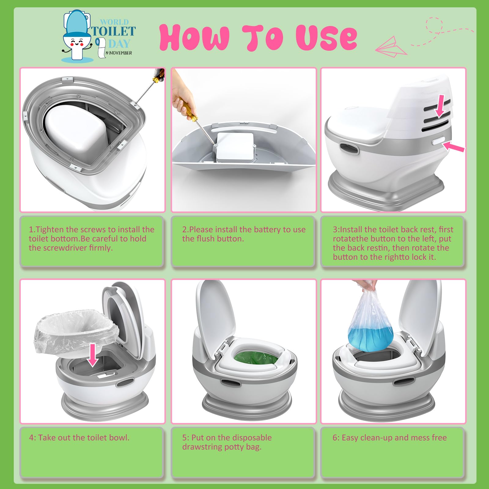 Realistic Training Toilet Potty for Toddler Boys Girls - Splash Guard - Flush Button (Pink)
