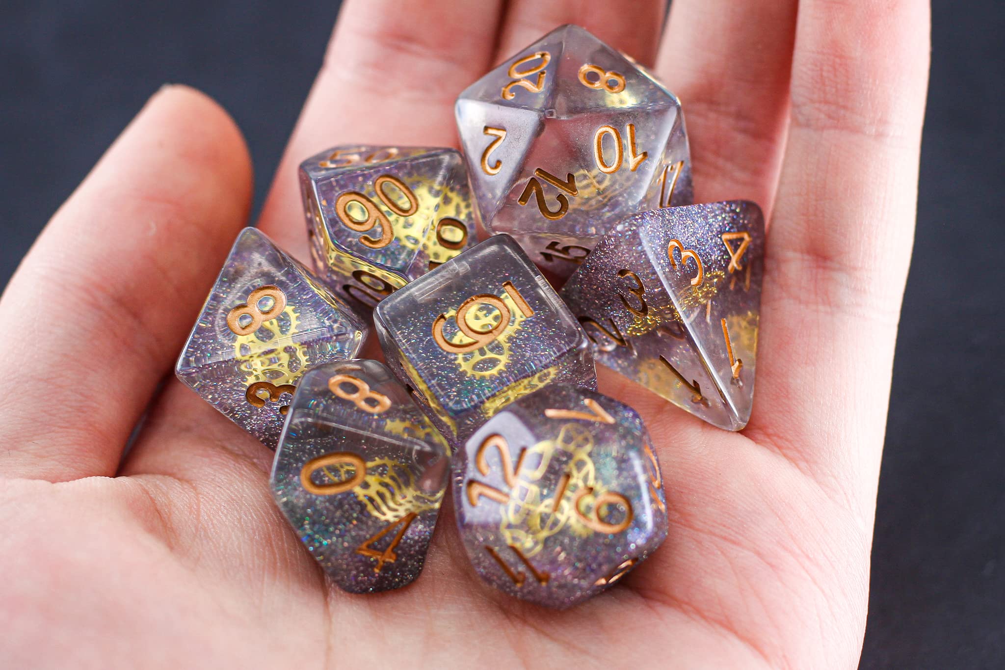 Galaxy Steampunk Gear DND Dice Set for Dungeons and Dragons Gifts, D&D, D and D, Pathfinder, Accessories, D20, Polyhedral, Resin Dice, Metal, Dice Tray, Tower, Bag, Box