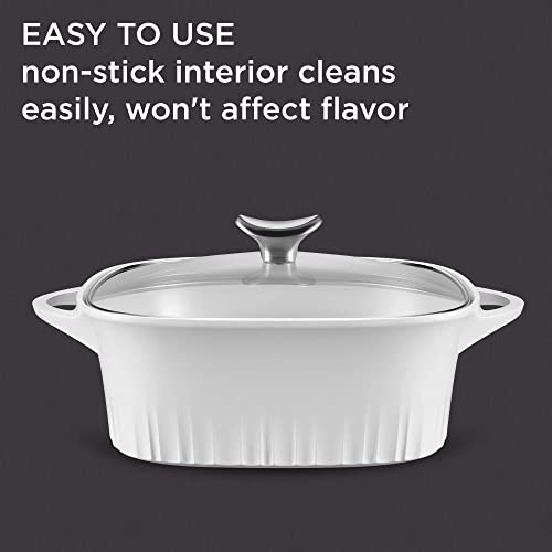 CorningWare, Non-Stick 3.2 Quart QuickHeat Roaster with Lid, Lightweight Roaster, Ceramic Non-Stick Interior Coating for Even Heat Cooking, French White