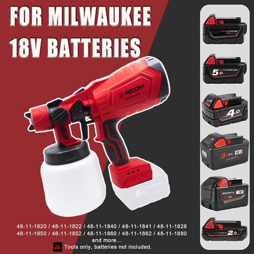 Cordless Paint Sprayer for Milwaukee 18V Battery, Portable HVLP Paint Sprayer with 2 Nozzles & 3 Patterns for Painting Walls, Ceilings, Furniture, Gardens, Fences (Battery not Included)