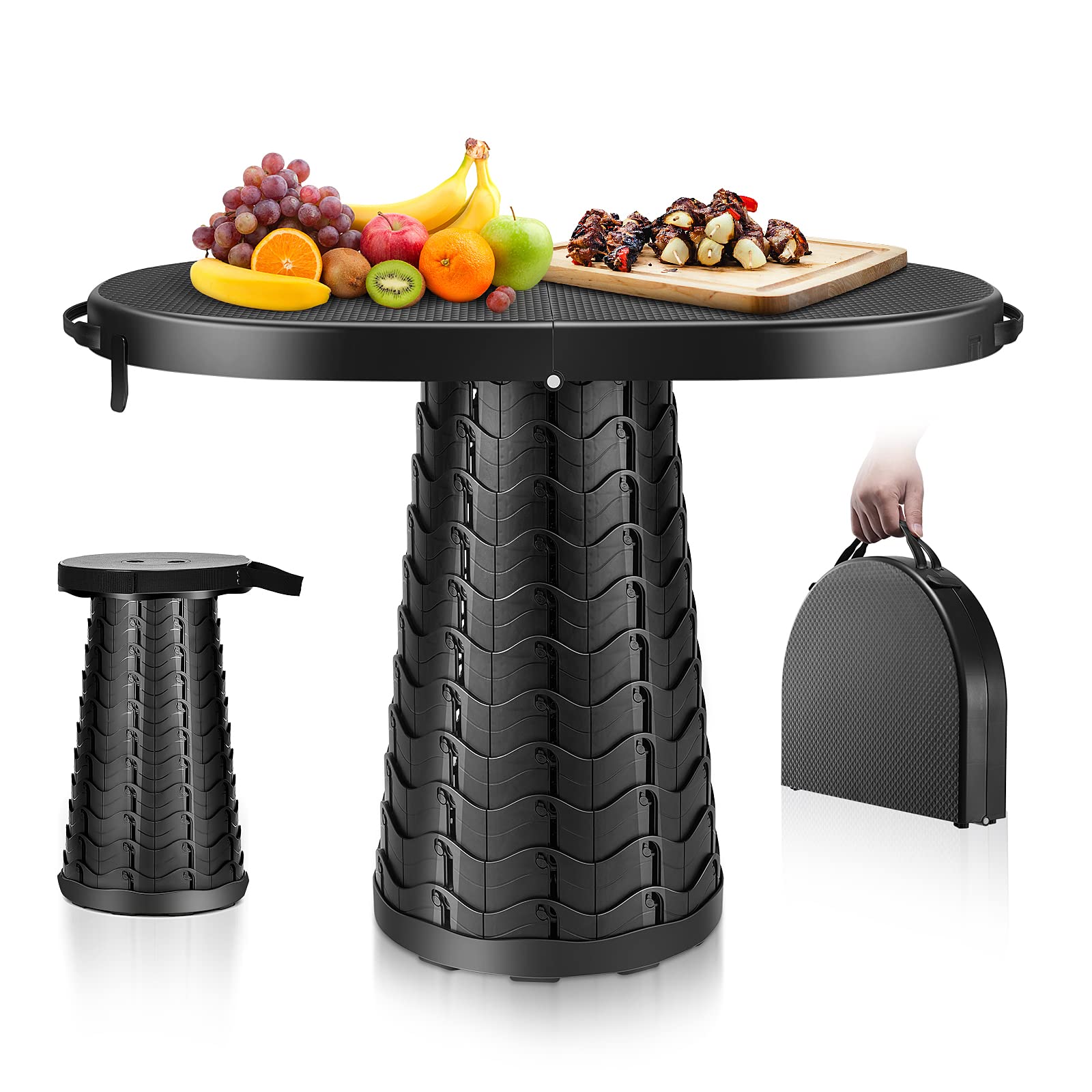 Ayburku Collapsible Stool – 2 in 1 Portable Chair Mini Table – Ultra Light Easy to Carry Retractable Stool Works As Coffee Table, Small Table – Heavy Duty Plastic Telescopic Stool for Camping, Picnic
