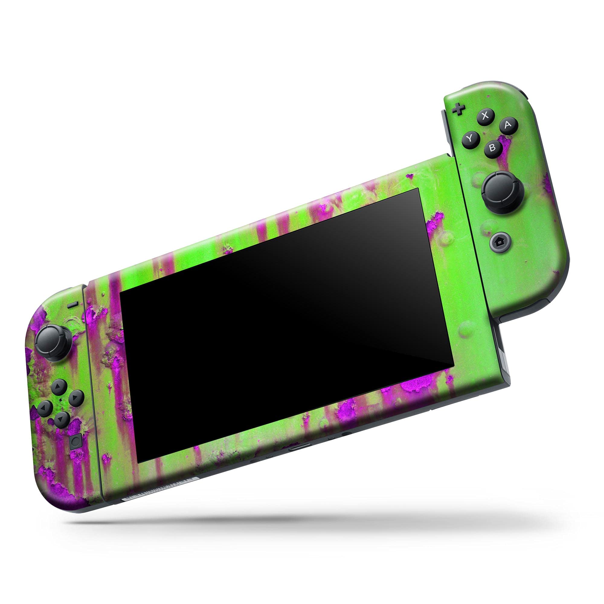Design Skinz - Compatible with Nintendo Switch OLED Console Bundle - Skin Decal Protective Scratch-Resistant Removable Vinyl Wrap Cover - Lime Green Metal with Hot Purple Rust