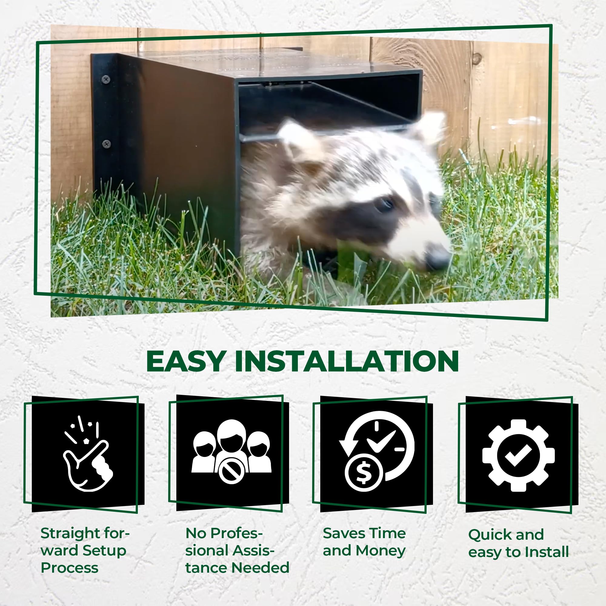Rhino Excluders® Prochute™ Excluder One Way Door for Removal of Raccoons, Skunks, Opossums, Groundhogs and Rabbits - Black