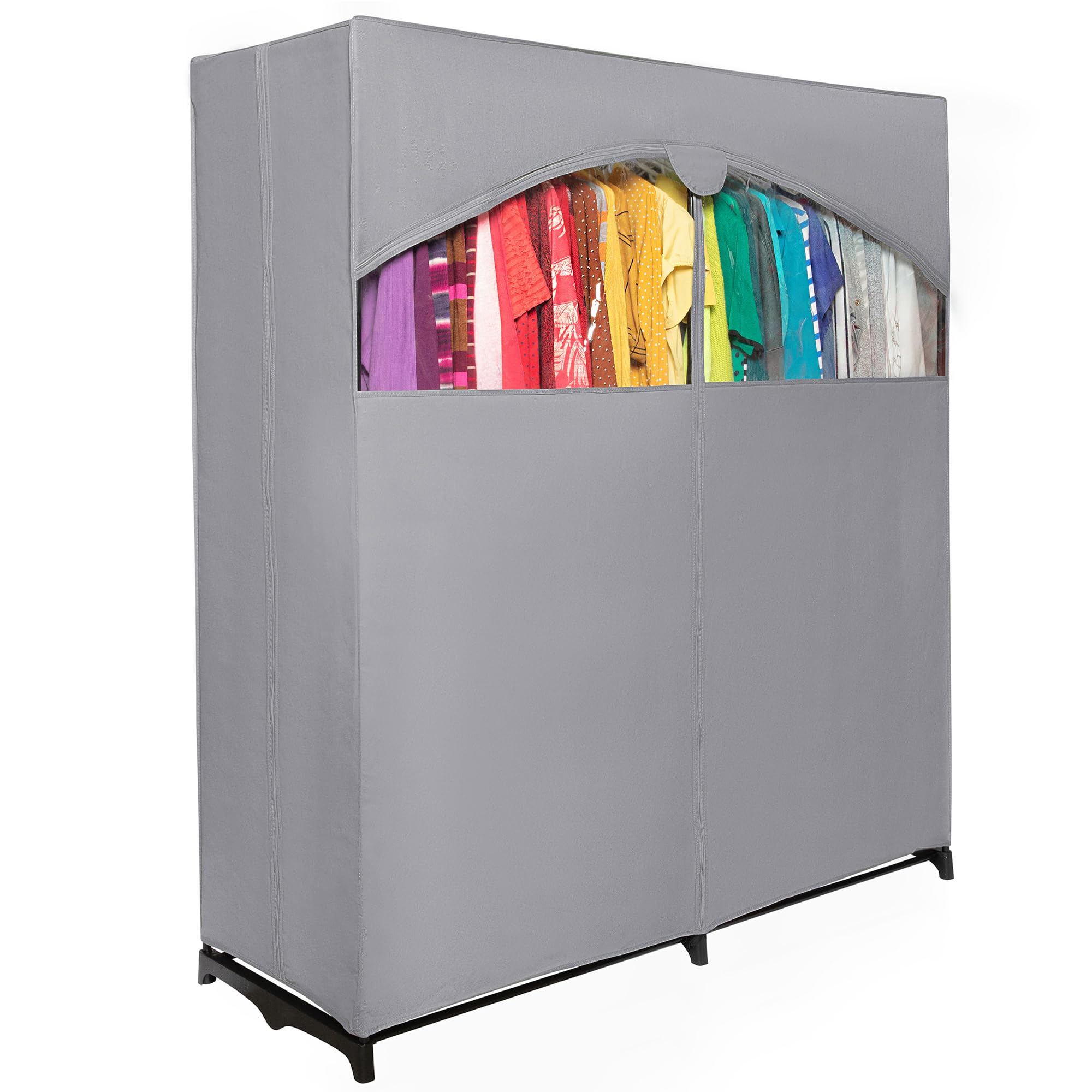 HOLDNâ STORAGE Portable Wardrobe Closet, Large - Premium Heavy Duty Metal Hanging Rod with Dark Gray Cover- 50 Lb. Weight Capacity- Super Easy Assembly, No Tools Required