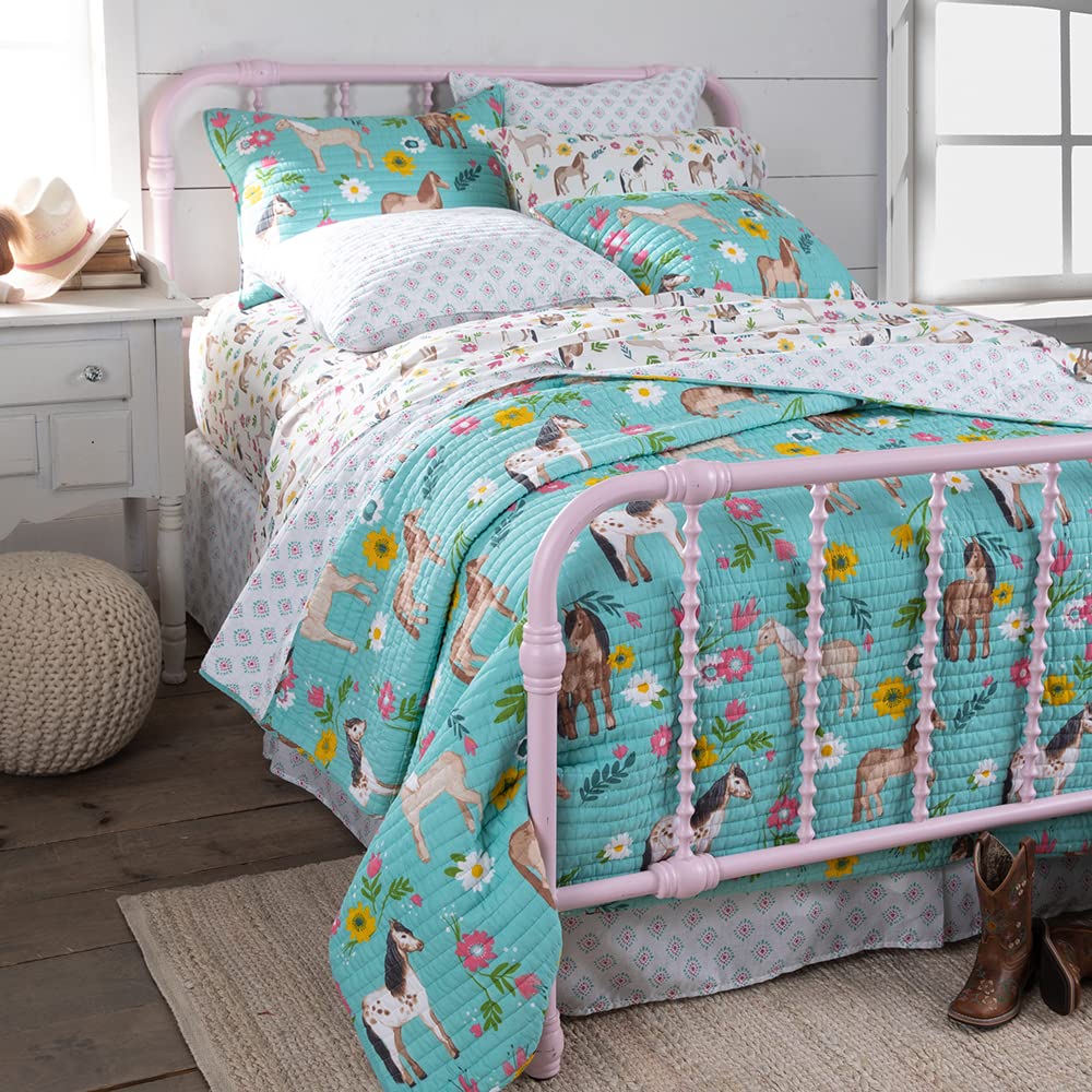 Rod's - Daisy Pony (Sheet Set) - 4-Piece Queen Sheet Set - Floral Pony - Pink Yellow Turquoise - Top Sheet(92x102in.) - Fitted Sheet (60x80x15in) - Two Standard Pillow Cases (20x30in) - Cotton