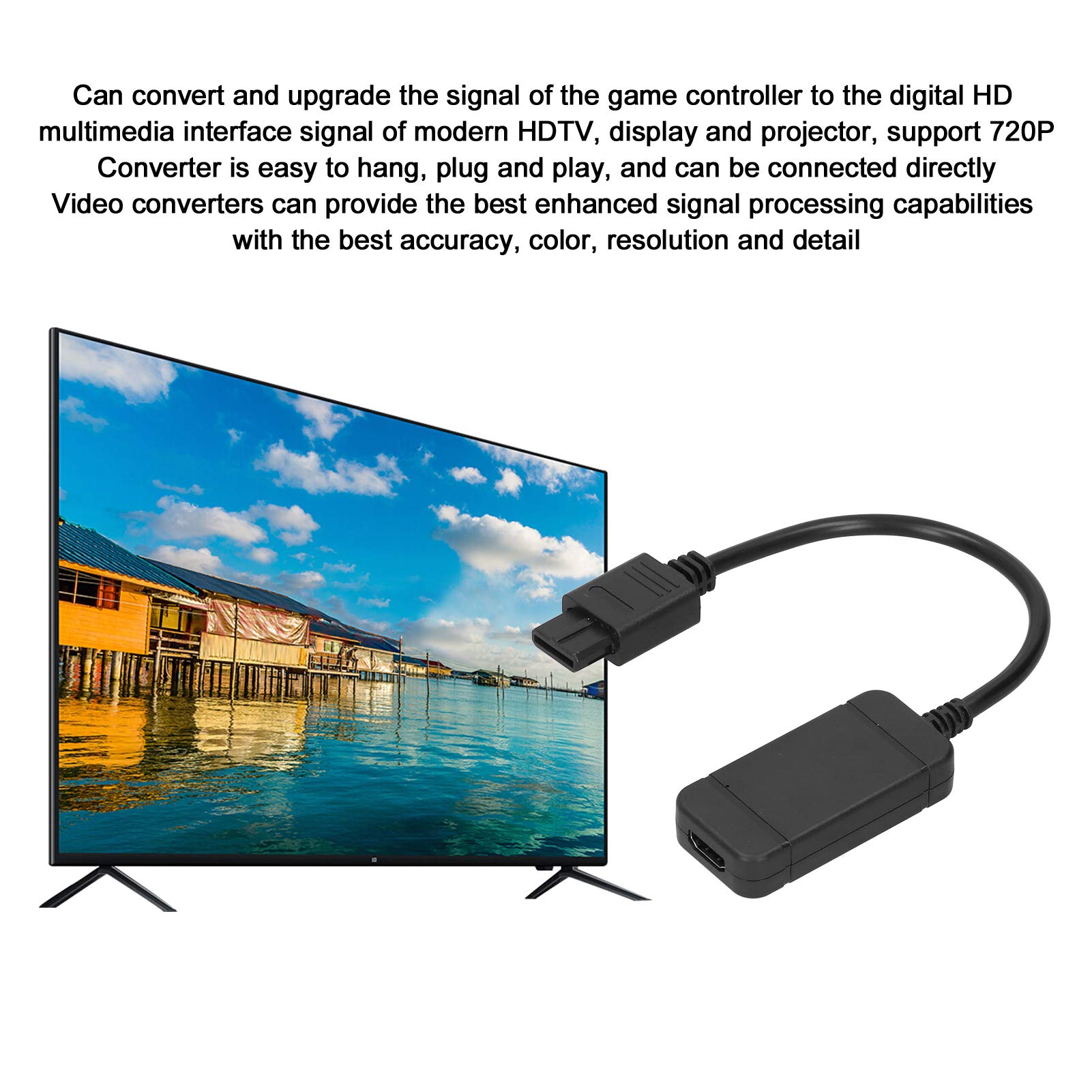 Game Console 720P Video to HD HDMI Converter Adapter Cable, for NGC/N64/SNES/SFC Game Consoles, for HDTV, Monitors, Projectors