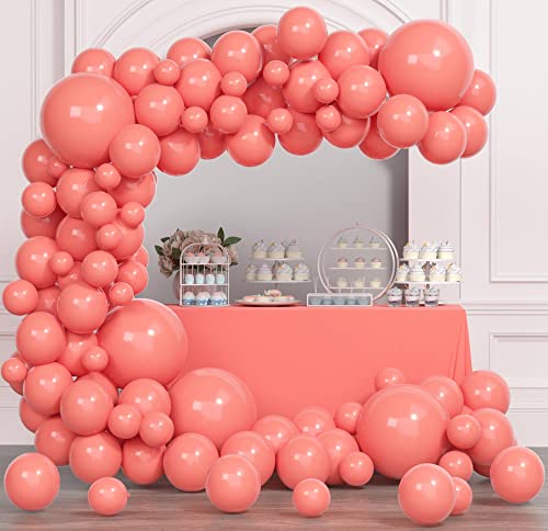 Coral Red Balloon Arch Kit, Thickened 100Pcs Red Balloons Different Sizes 18/12/5 Inch for Birthday Party Graduation Bachelorette Anniversary Wedding Gender Reveal Baby Shower Decorations Supplies