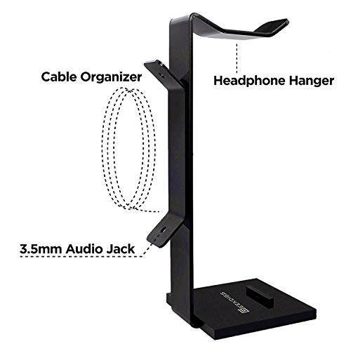 GeekDigg Headphone Stand Gaming Headset Holder for Desk Cable Organizer & Cellphone Stand for All Headphones Size Headphone Holder Set Gaming PC Accessories Gaming Station β Black