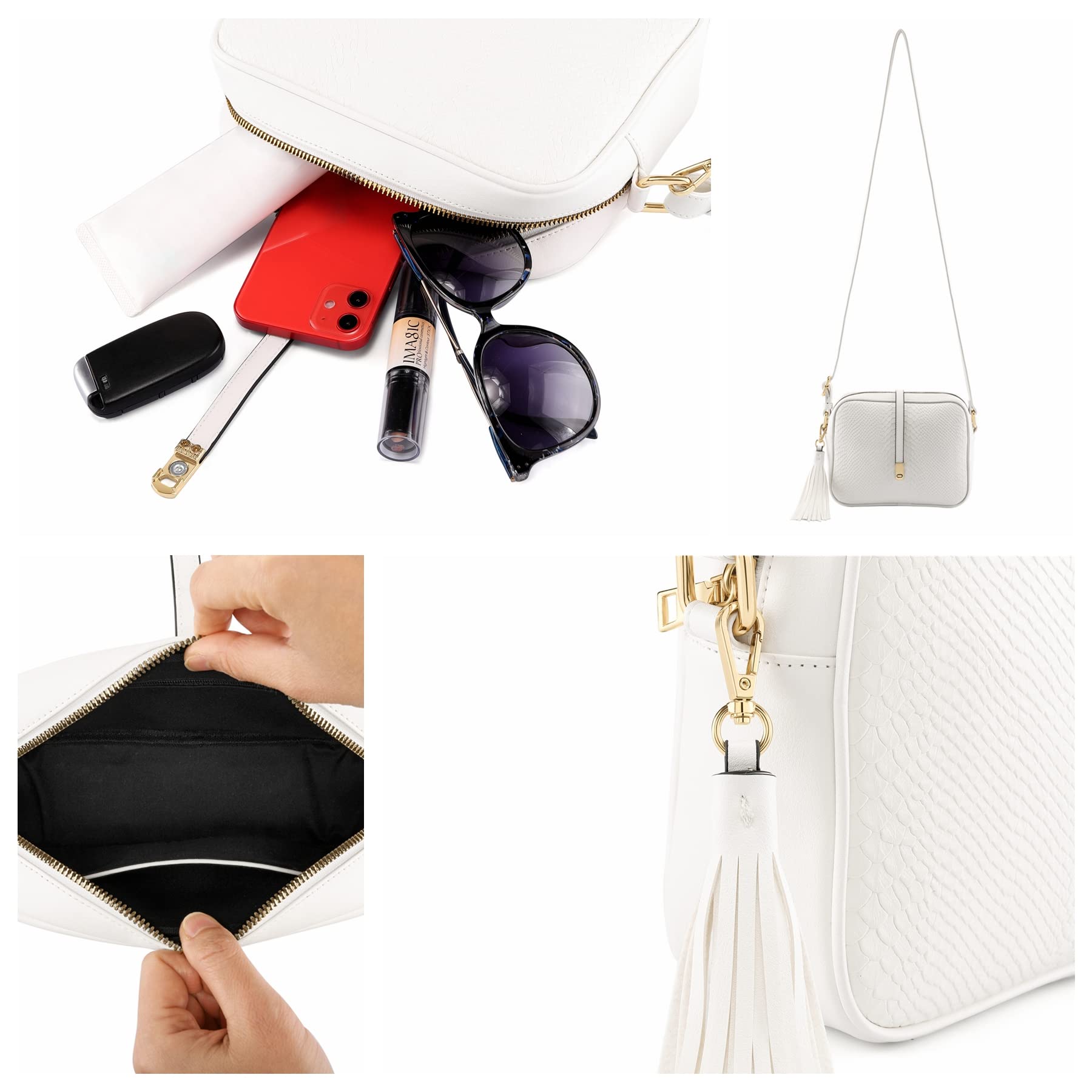 Ayliss Women Small Crossbody Handbag PU Leather Shoulder Purse Evening Bag with Tassel (Black)