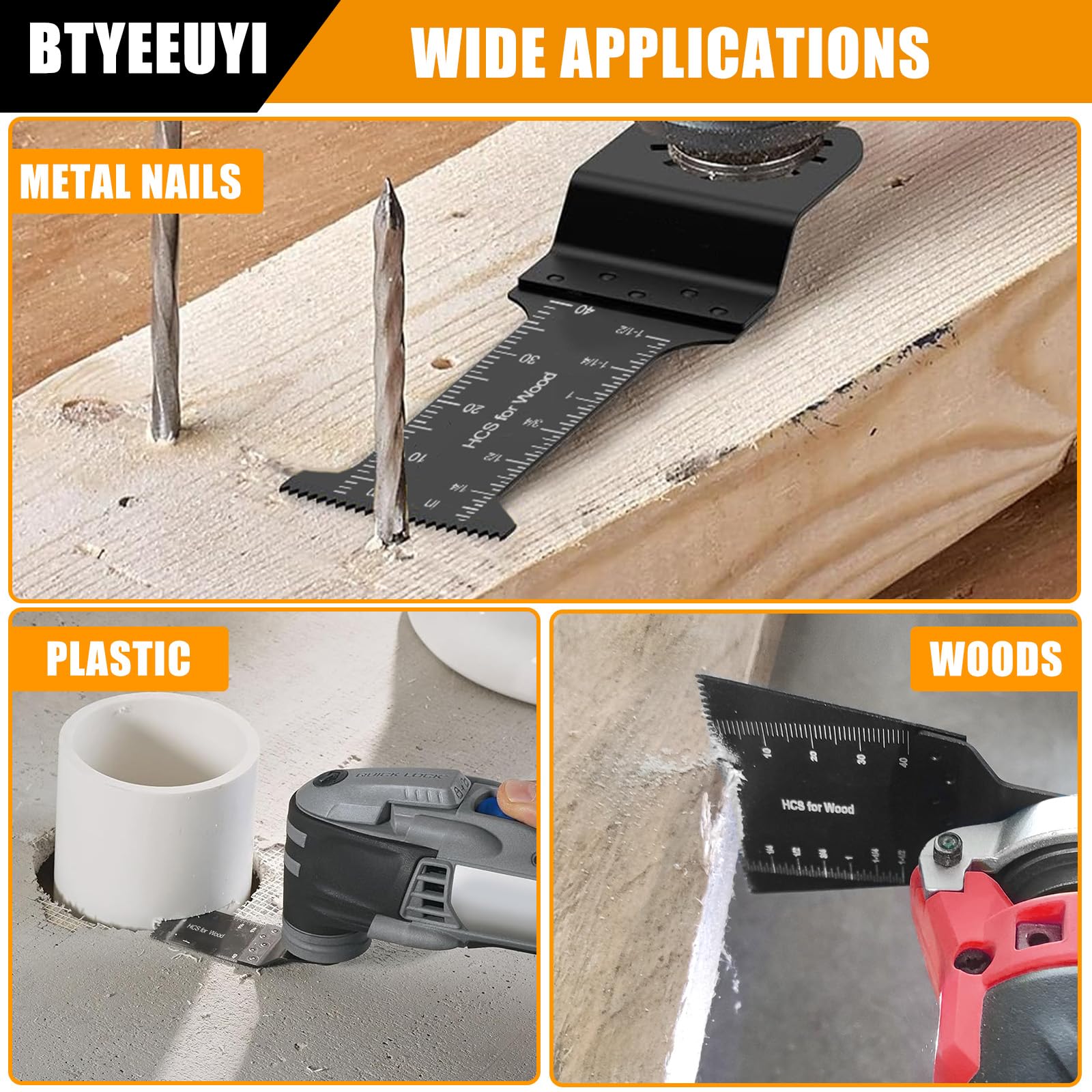 BTYEEUYI Oscillating Tool Blade, 94 Pcs Oscillating Saw Blades with Sandpaper,Quick Release Multitool Blades for Wood Plastics Metal Cutting, Compatible with Dewalt Ryobi Milwaukee Rockwell Dremel