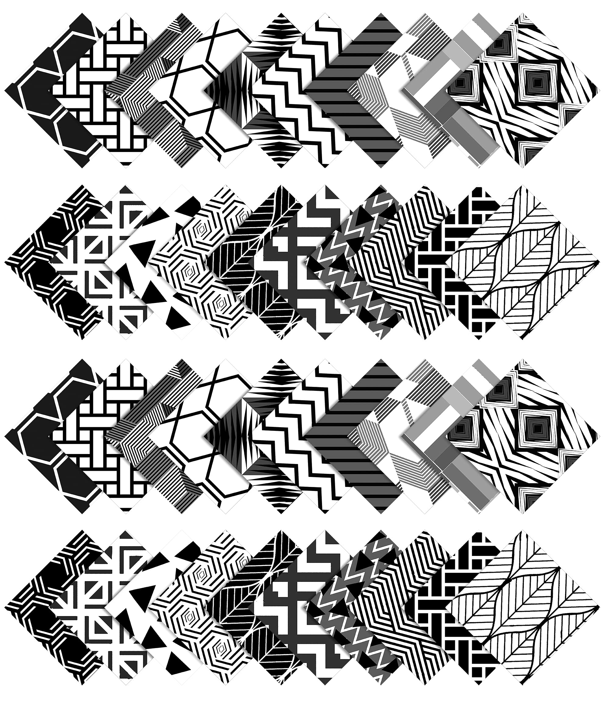 Soimoi 40Pcs Geometric Print Cotton Precut Fabrics for Quilting Craft Strips 2.5 inches Jelly Roll - White & Black