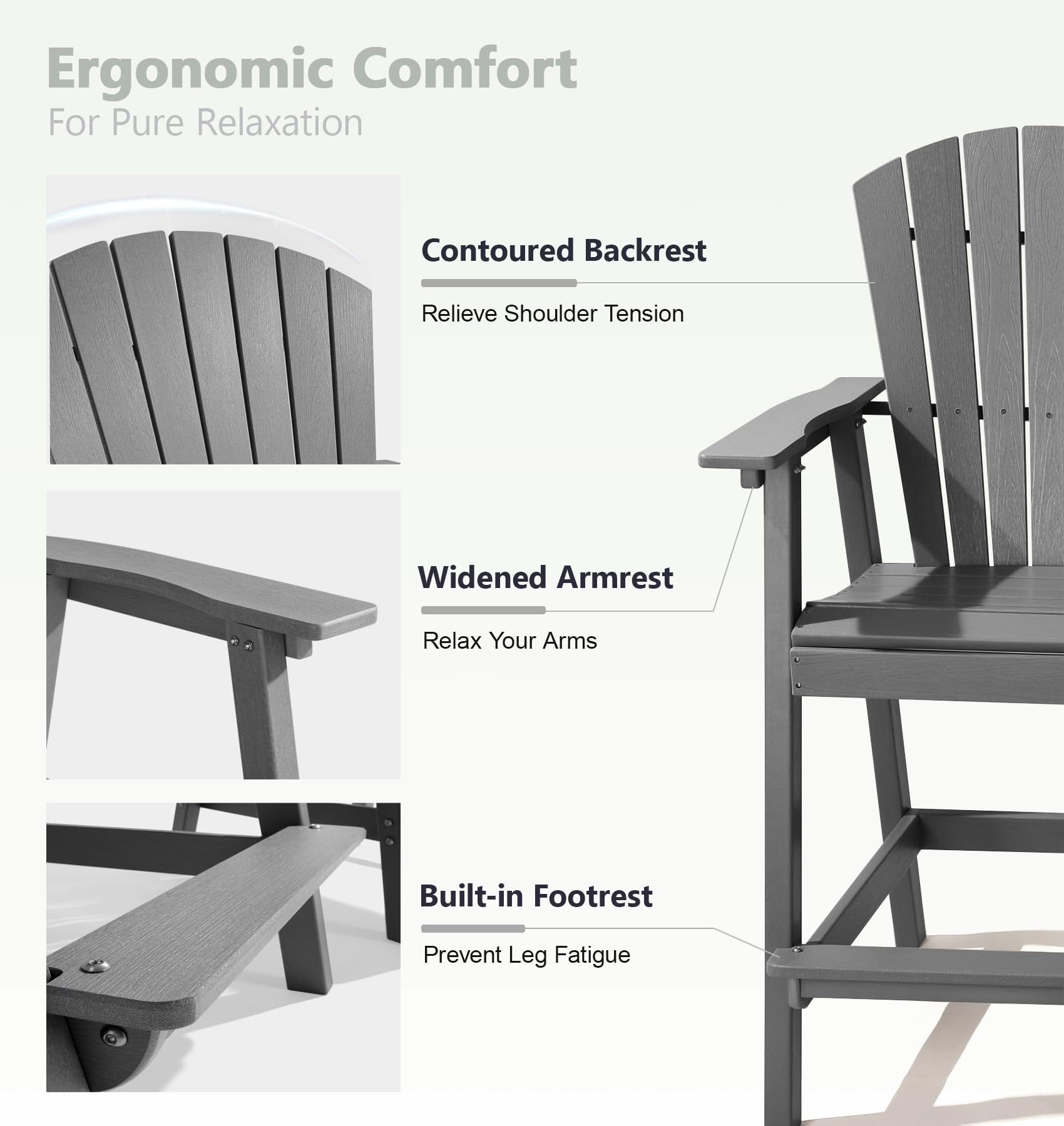 PASAMIC Tall Adirondack Chair Set of 2 with Removable Double Connecting Trays
