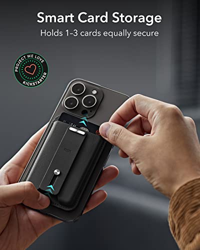 ESR MagSafe Wallet (HaloLock), Geo iPhone Wallet Stand with Full Find My Functionality, Wallet Tracker with Adjustable Stand, Magnetic Wallet for iPhone 14/13/12 Series, MagSafe Accessories, Black