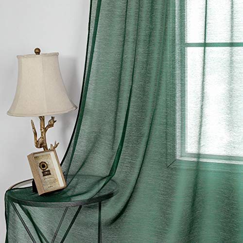 DUALIFE Emerald Green Sheer Curtains 84 inch Length Hunter Green Solid Voile Window Curtain Panels Drapes Rod Pocket Top for Living Room Bedroom Transparent Window Treatments 2 Panels