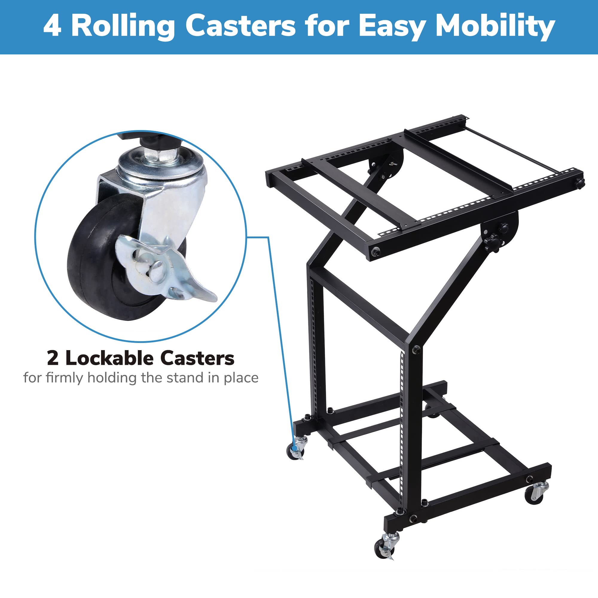AW Adjustable Rack Mount Studio Equipment Rolling DJ Mixer Stand Stage Cart Music Party Show 12U