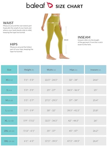BALEAF Leggings for Women with Pockets Tummy Control Compression Workout Athletic Running High Waisted Yoga Pants 25'' Green XL