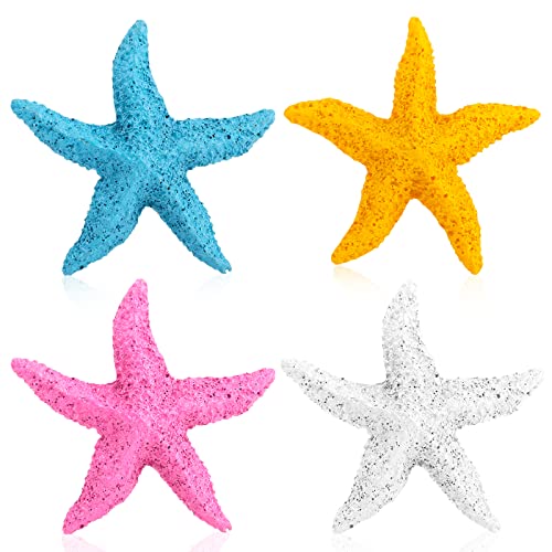 Cobee® Realistic Starfish Aquarium Ornament, 4 Pieces Resin Starfish Fish Tank Decoration Tropical Sea Animal Aquarium Decor Simulation Starfish Figurines Fish Tank Accessories