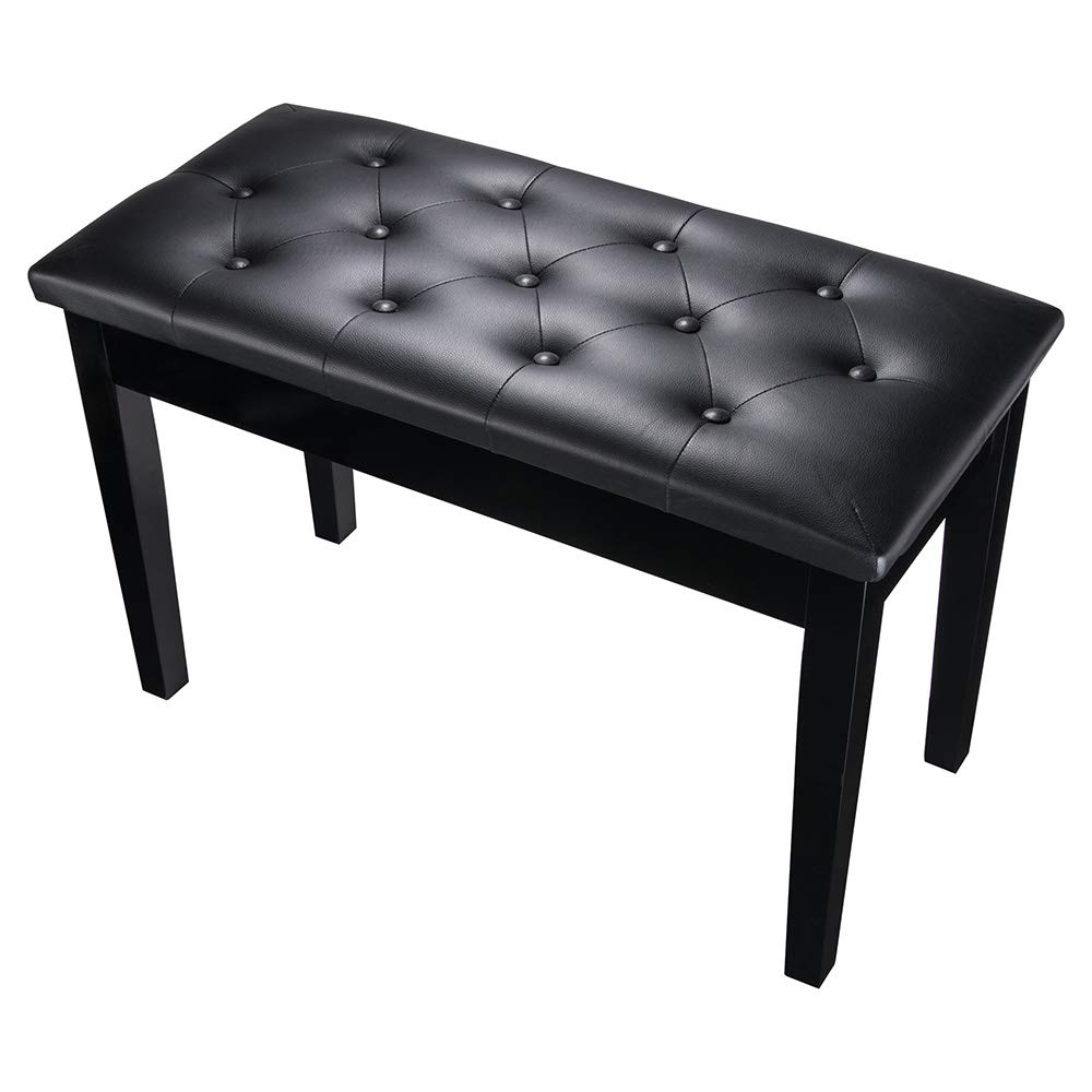 AW Piano Bench Stool Dual Leather Padded Keyboard Organ Duet Chair Seat Double Throne Storage Capacity 400 lbs 29.3x13.3x19 Black