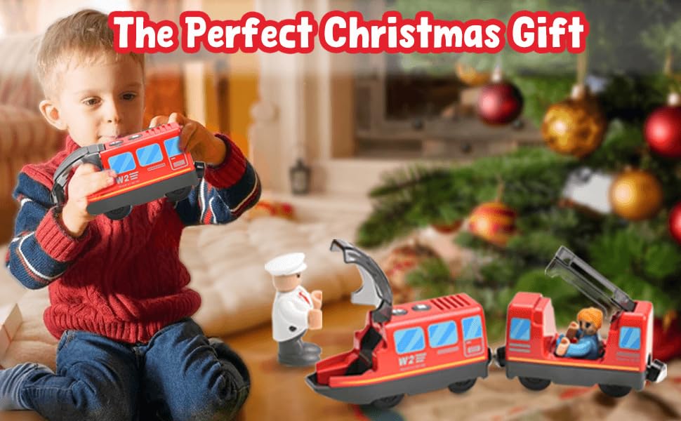 Giant bean Battery Operated Action Locomotive Magnetic Train Set for Wooden Train Tracks, Powerful Engine Compatible, Wood Train Track Toys for Kids 3+