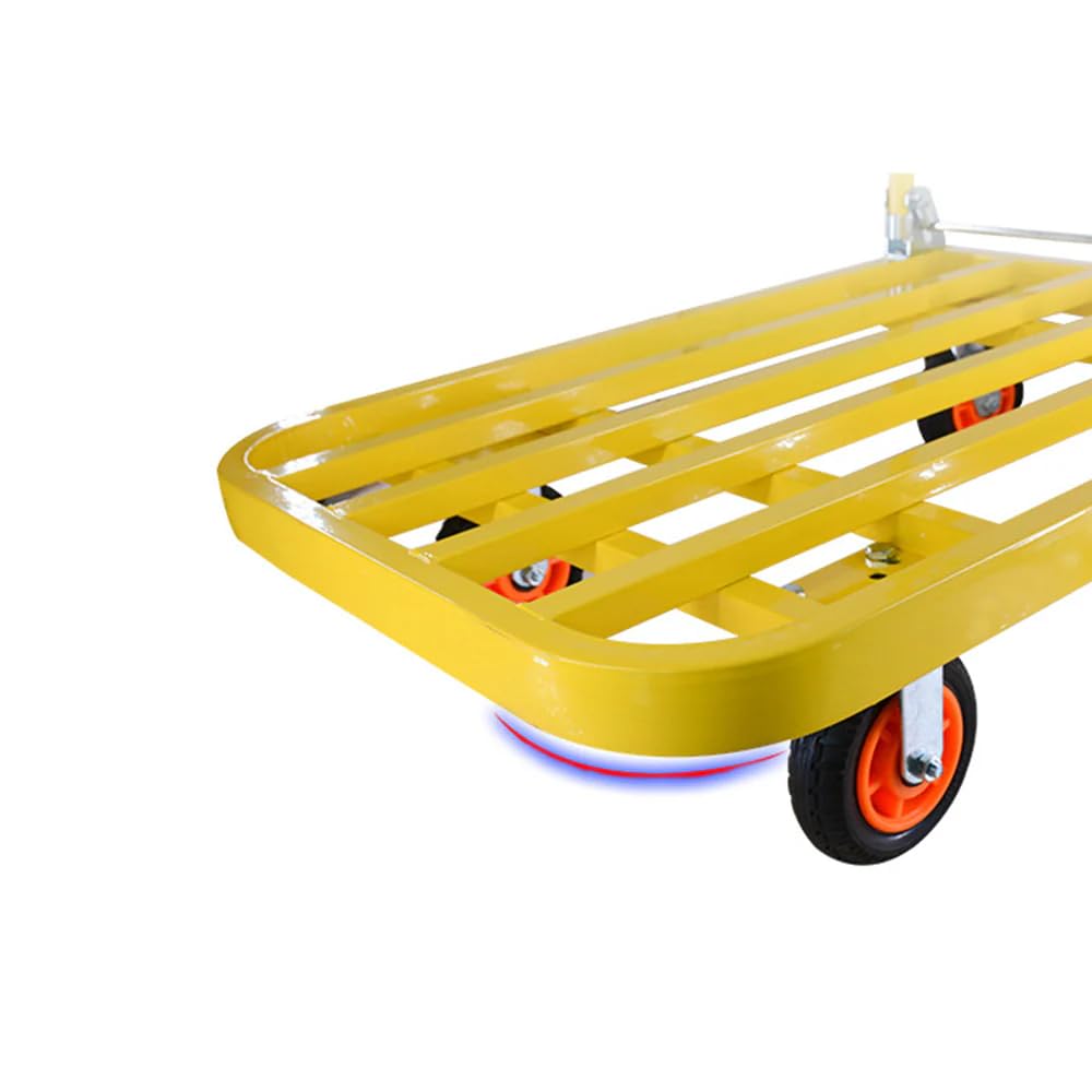 Auroglint-880 lbs. Capacity Steel Push Hand Truck Heavy-Duty Dolly Folding Foldable Moving Warehouse Platform Cart in Yellow