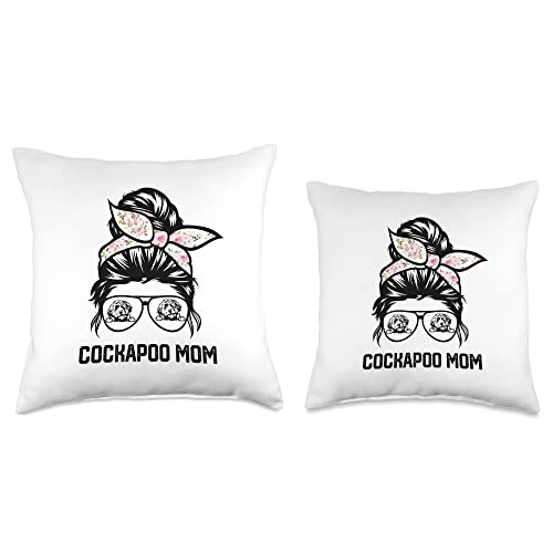 Cockapoo Mom Messy Bun Hair tee Cockapoo Dog mom Messy bun Throw Pillow, 18x18, Multicolor