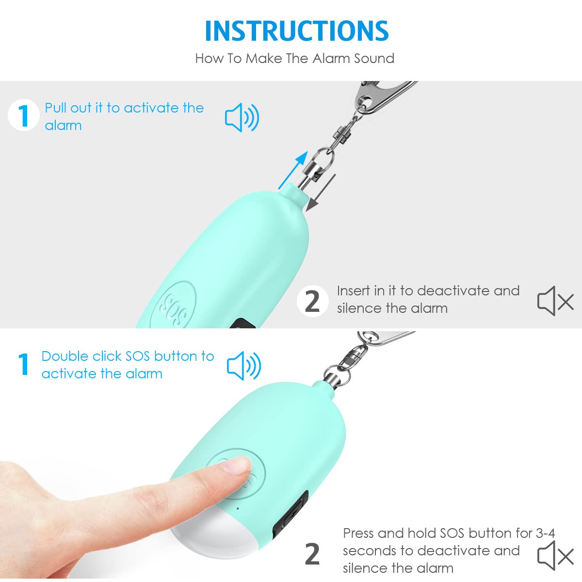 Criacr Safe Sound Personal Alarm, 130dB Rechargeable Safesound Security Alarm Keychain, Emergency Self Defense Alarm with LED Light, for Kids, Women, Elderly (1 Pack-Blue)