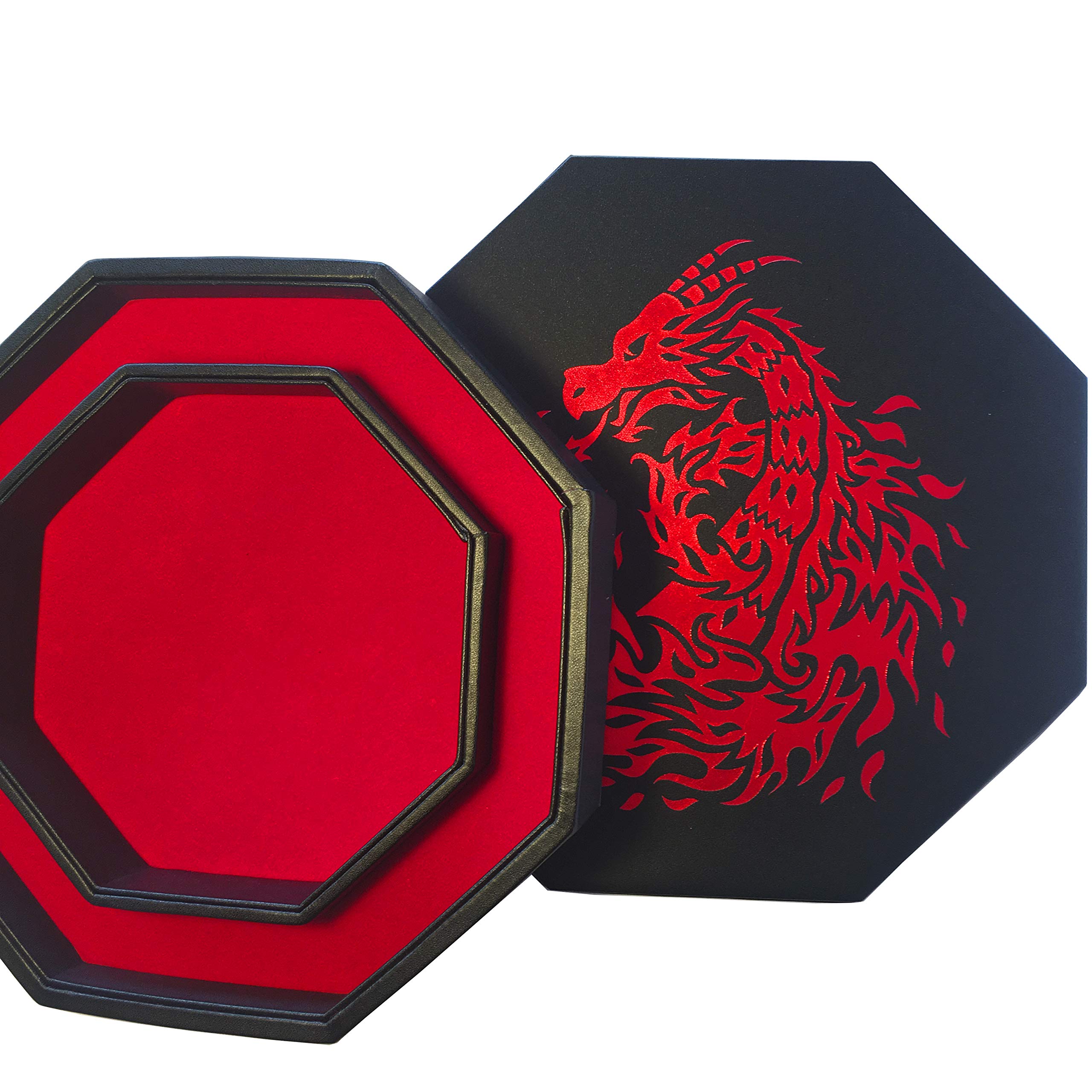 Fantasydice Red Fire Dragon Dice Tray with Lid β 9" Octagon with Dice Staging Area, Holds 5 Dice Sets β Perfect for D&D, Call of Cthulhu, Shadowrun, and All Tabletop RPGs