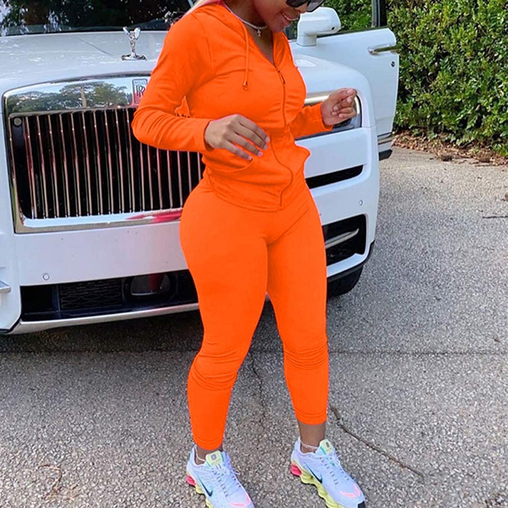 Azhong Womens Casual 2 Piece Outfits Tracksuit Long Sleeve Zip Top Jacket and Pants Tracksuit Sets